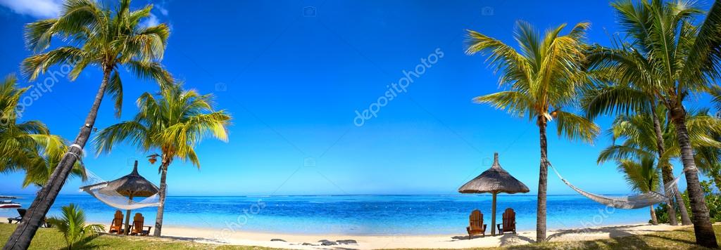 Tropical beach panorama Stock Photo by ©dibrova 36363459