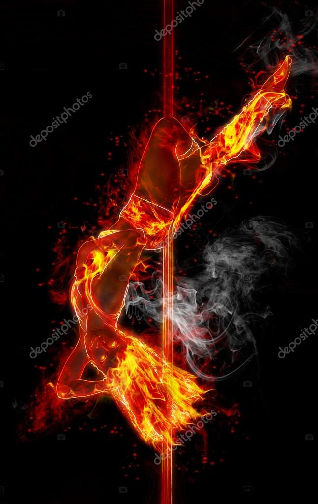 Fire woman holds his feet for a pole Stock Photo by ©melektaus 24197105