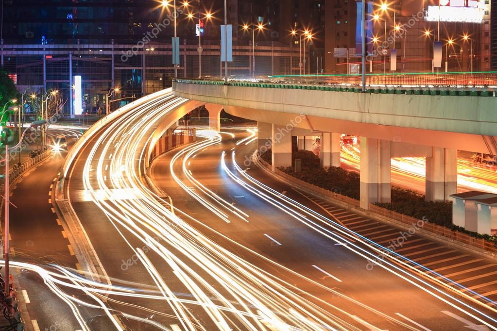 Light trails on the viaduct ramp Stock Photo by ©chungking 18032223