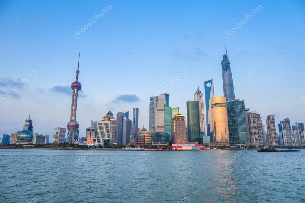 Shanghai skyline in nightfall — Stock Photo © chungking #47346569