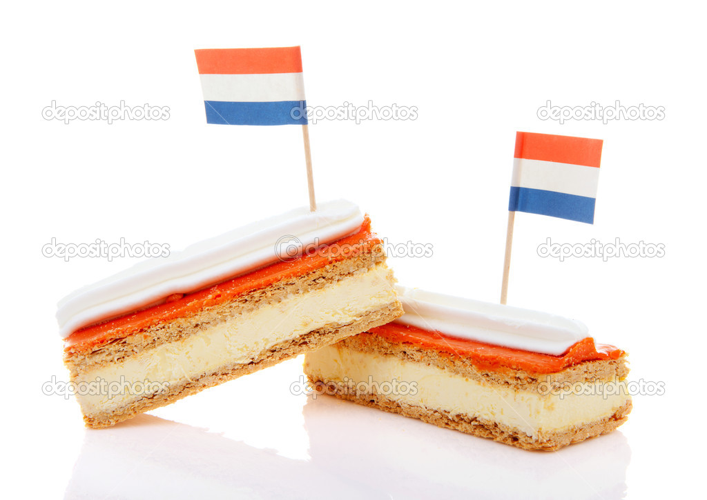 Traditional Dutch pastry called tompouce with flags Stock Photo by ...