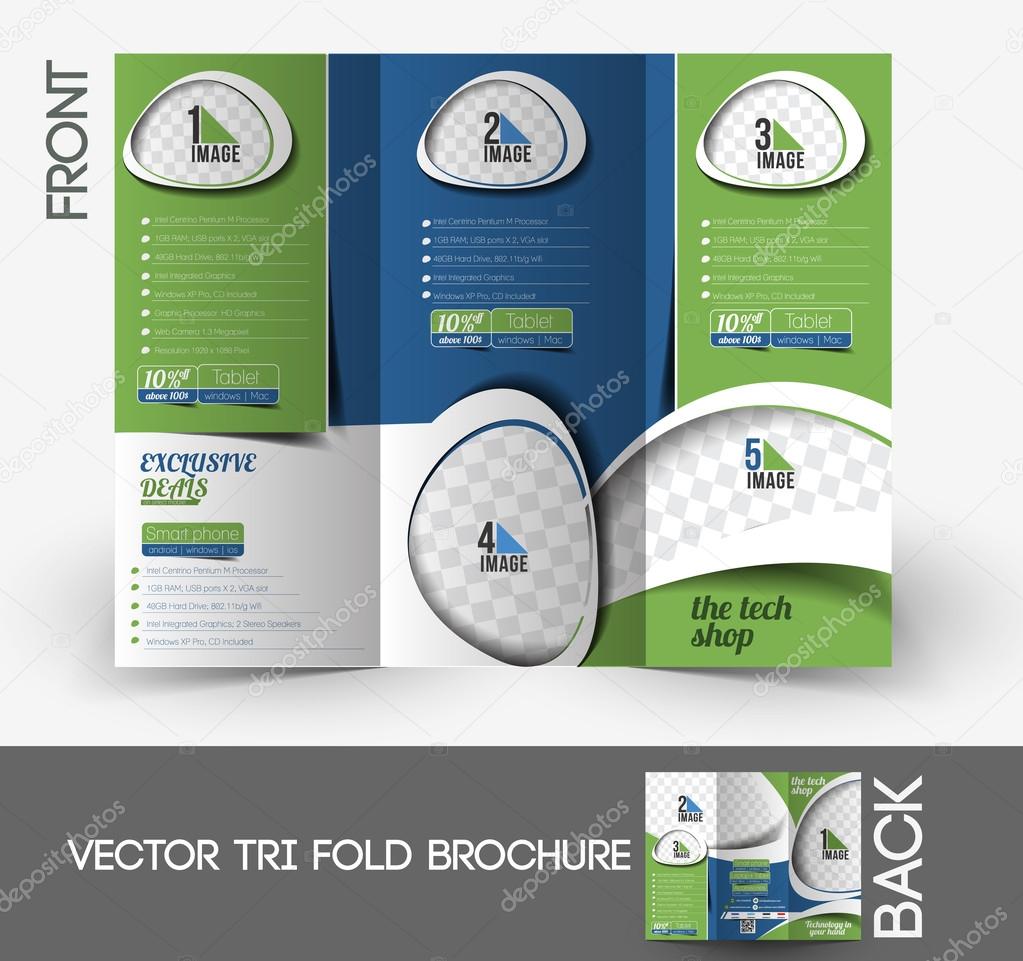 The Tech Shop Tri-Fold Mock up & Front Brochure Design. — Stock Vector ...