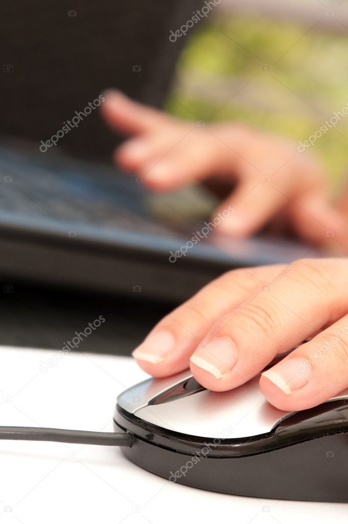Woman hand holding mouse — Stock Photo © pajche #48995773