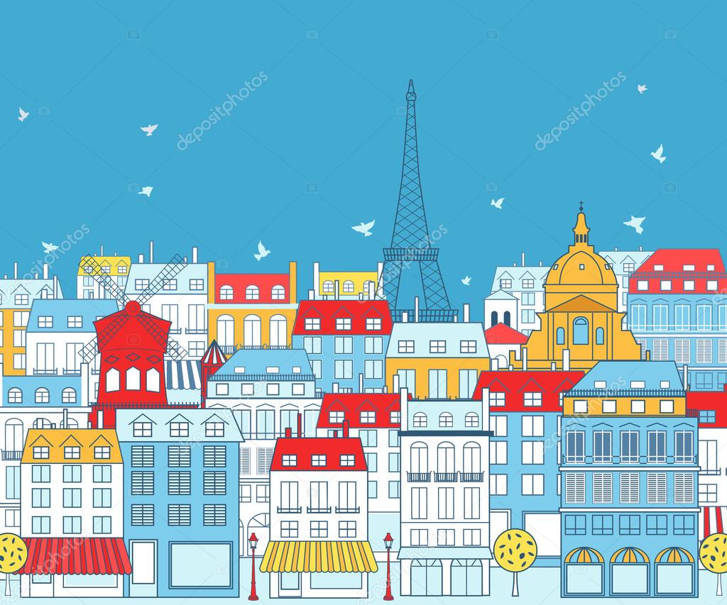 Paris cityscape with traditional buildings — Stock Vector © yaskii ...