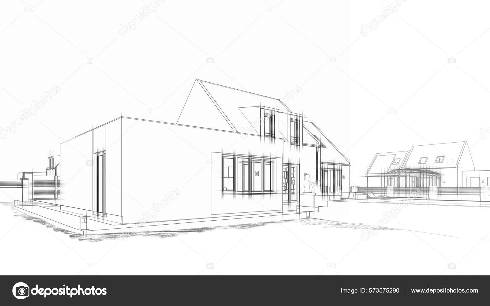 Rendering House Draft Stage Stock Illustration by ©franckito #573575290