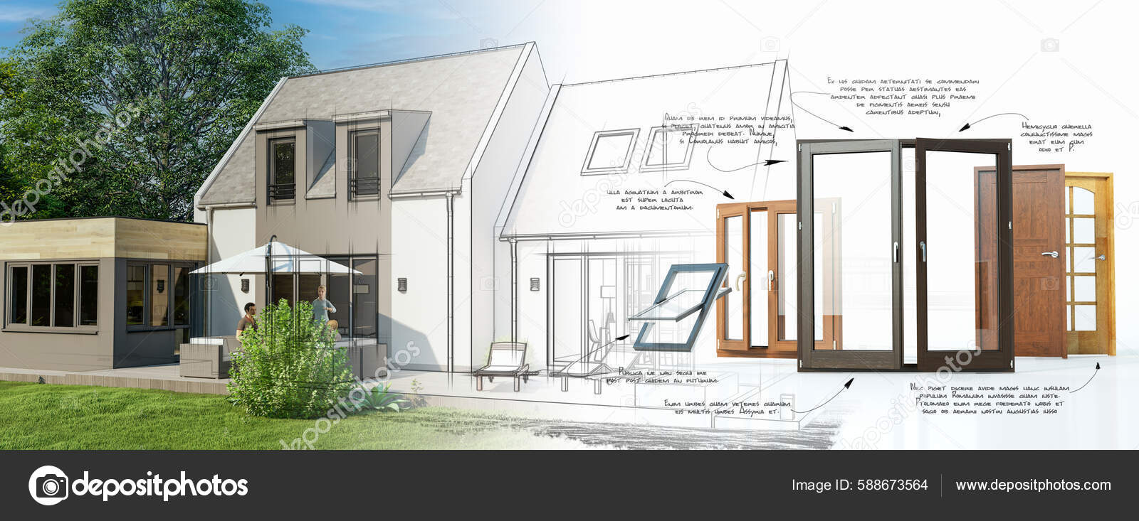 Rendering House Draft Door Window Selection — Stock Photo © franckito ...