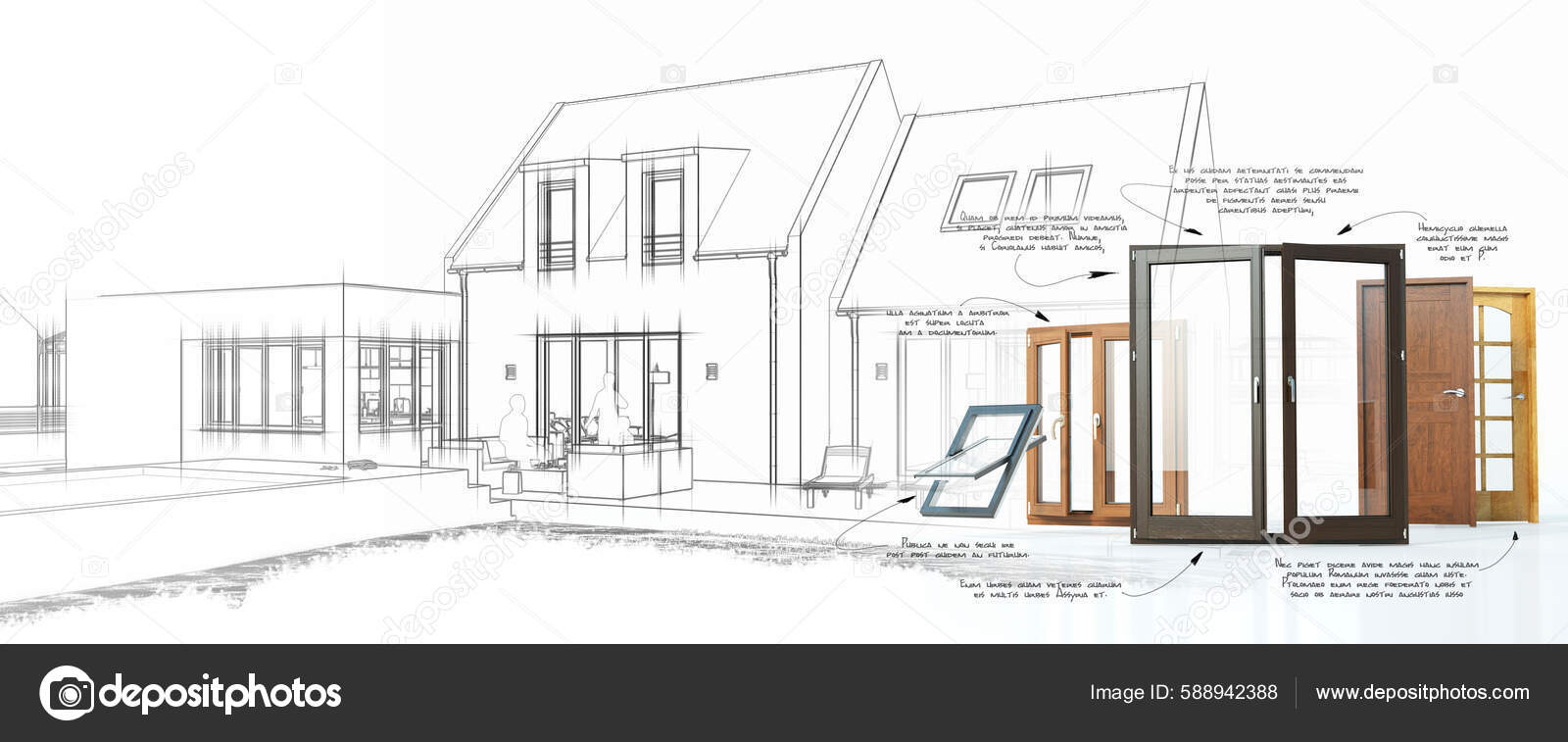 Rendering House Draft Door Window Selection — Stock Photo © franckito ...