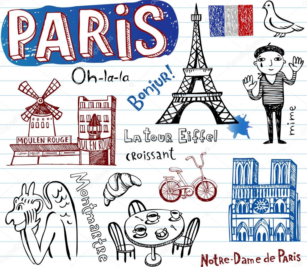 Symbols of Paris doodles — Stock Vector © azzzya #32826989