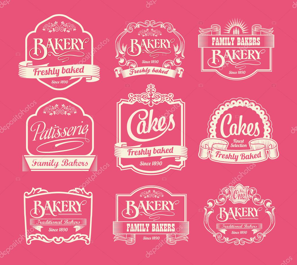 Vintage bakery labels, ribbons and decorative banners — Stock Vector ...