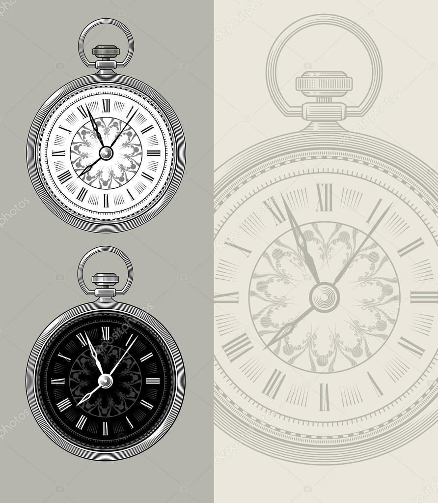 Vintage retro watch - pocket watch, clock face vector design. — Stock ...