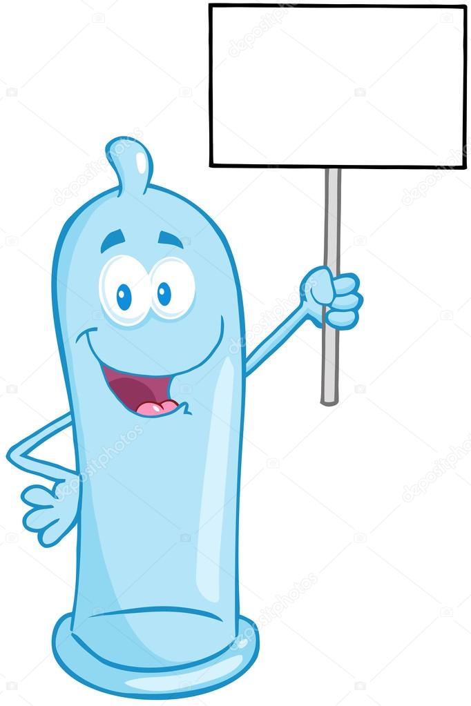 Condom Cartoon Character Holding Up A Blank Sign — Stock Photo ...