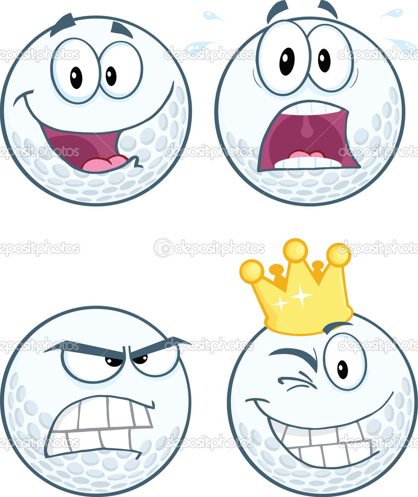 Golf Ball With Tee Different Expression Collection Stock Illustration ...