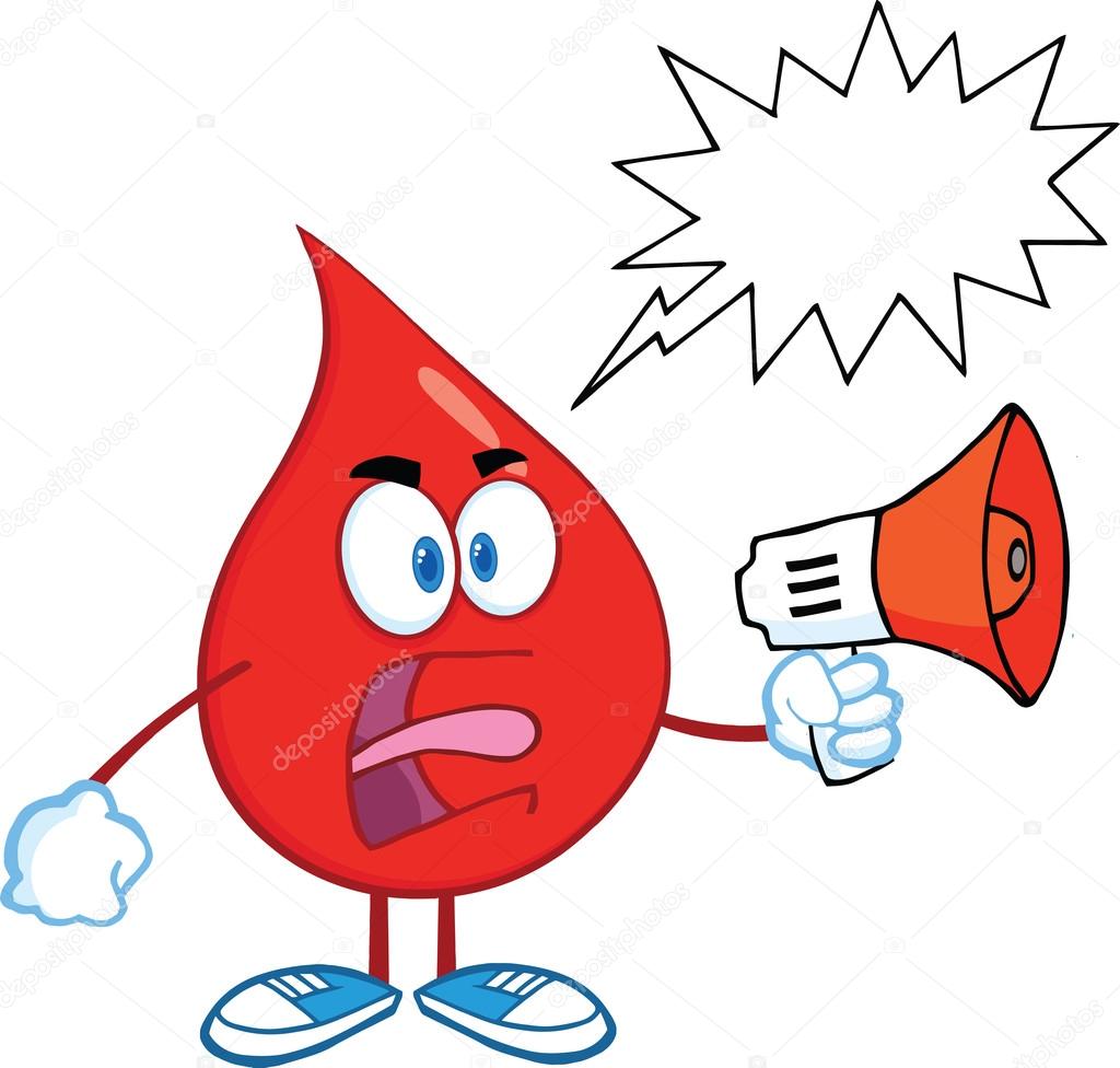 Angry Red Blood Drop Character Screaming Into Megaphone With Speech ...