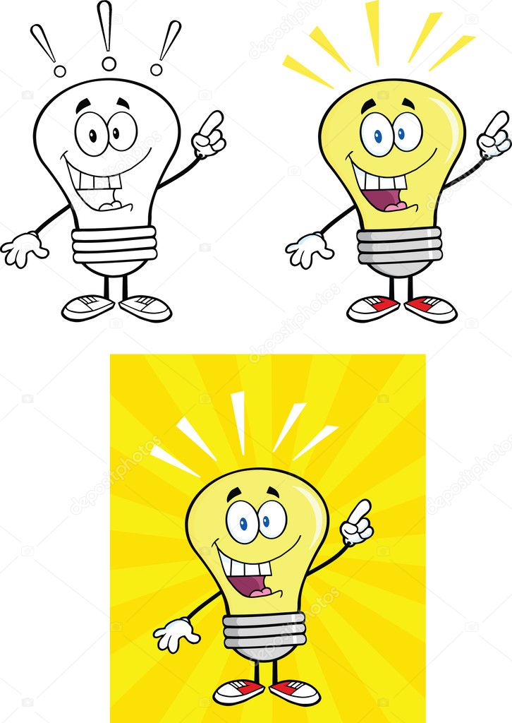 Yellow Light Bulb Characters. Set Collection 15 Stock Illustration by ...