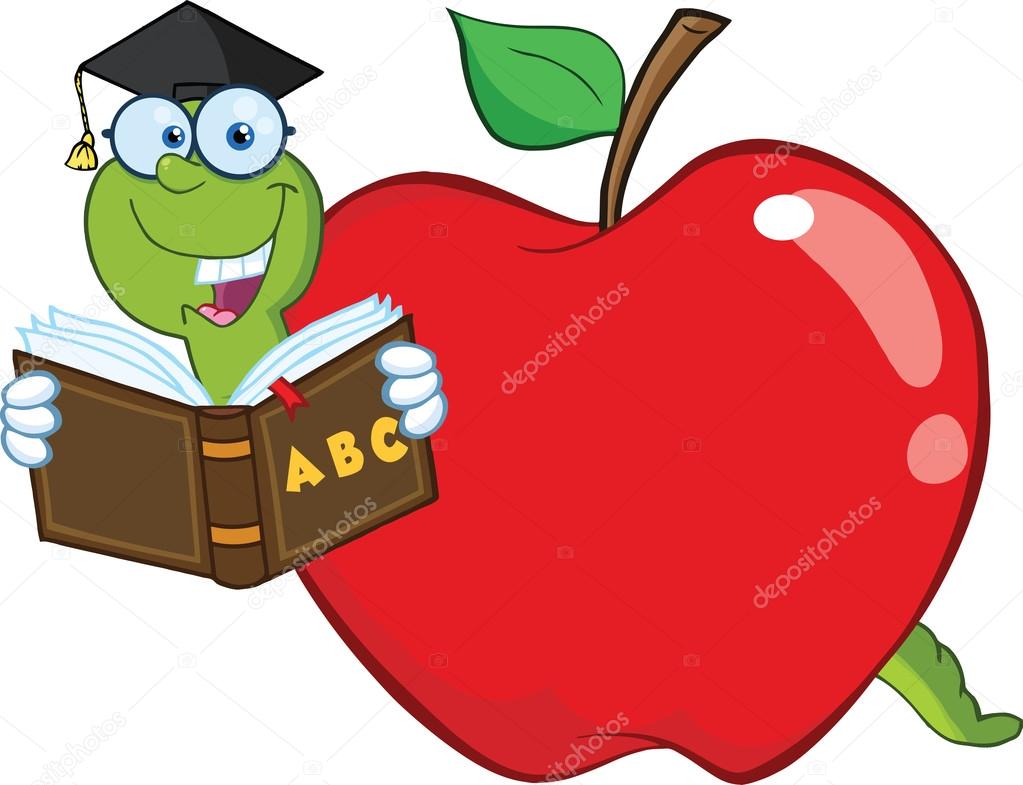 Worm In Apple Reading A School Book Stock Illustration by ©HitToon ...