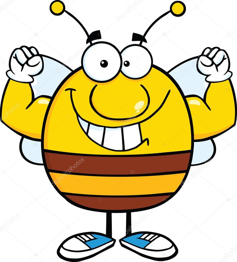 Smiling Pudgy Bee Cartoon Character Showing Muscle Arms Stock ...