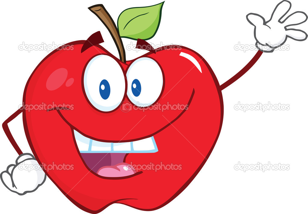 Sonriente personaje de dibujos animados de Apple saludando Ilustración ...