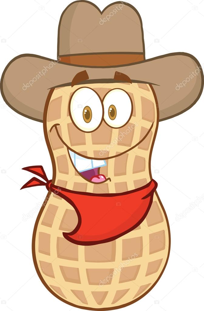 Smiling Peanut Cowboy Cartoon Character — Stock Photo © HitToon #33303855