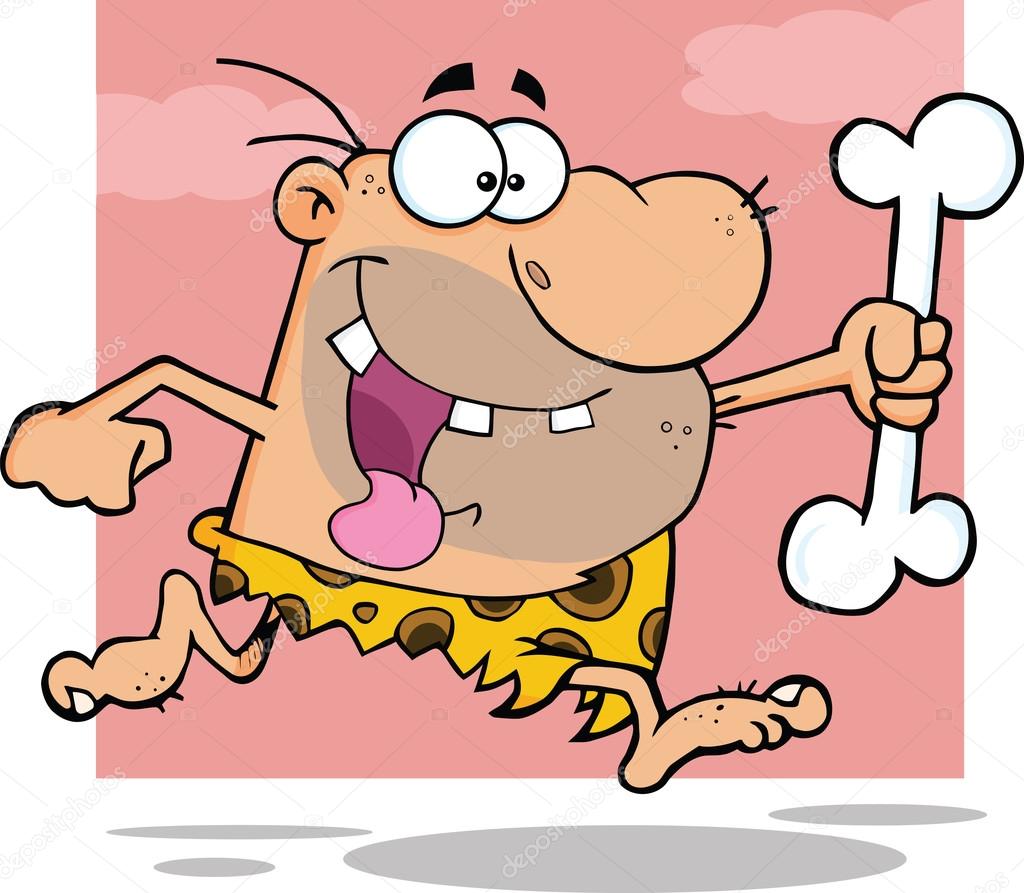 Caveman Cartoon Character Running With A Big Bone — Stock Photo ... Caveman Cartoon Character Running With A Big Bone — Stock Photo ...