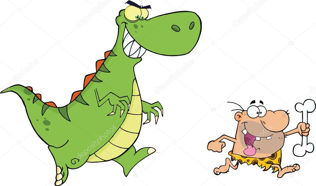 Angry Dinosaur Chasing A Caveman — Stock Photo © HitToon #33457045