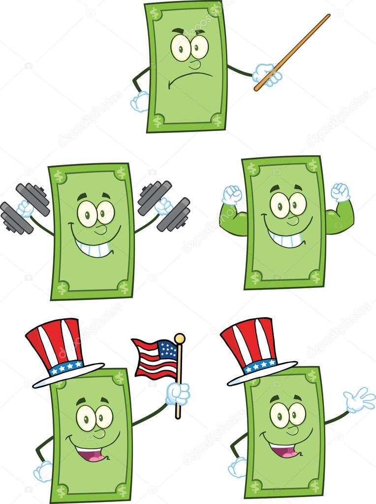 Dollar Bill Cartoon Characters 2 Collection Set Stock Illustration by ...