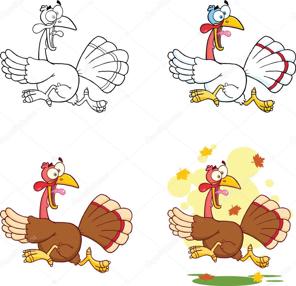Turkey Escape Cartoon Character Collection Set Stock Illustration by ...