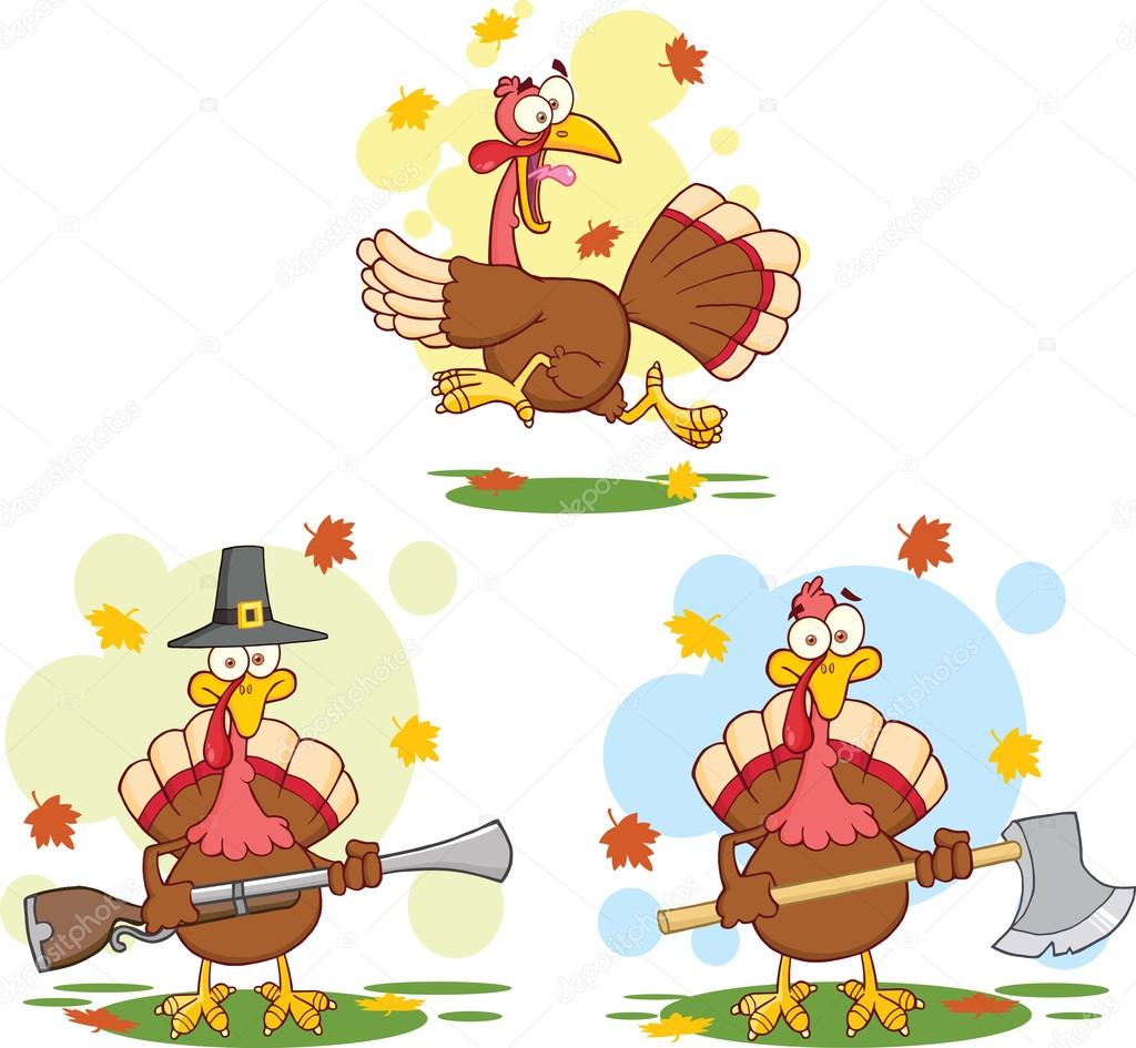 Turkey Birds Cartoon Characters 2 Collection Set Stock Illustration by ...