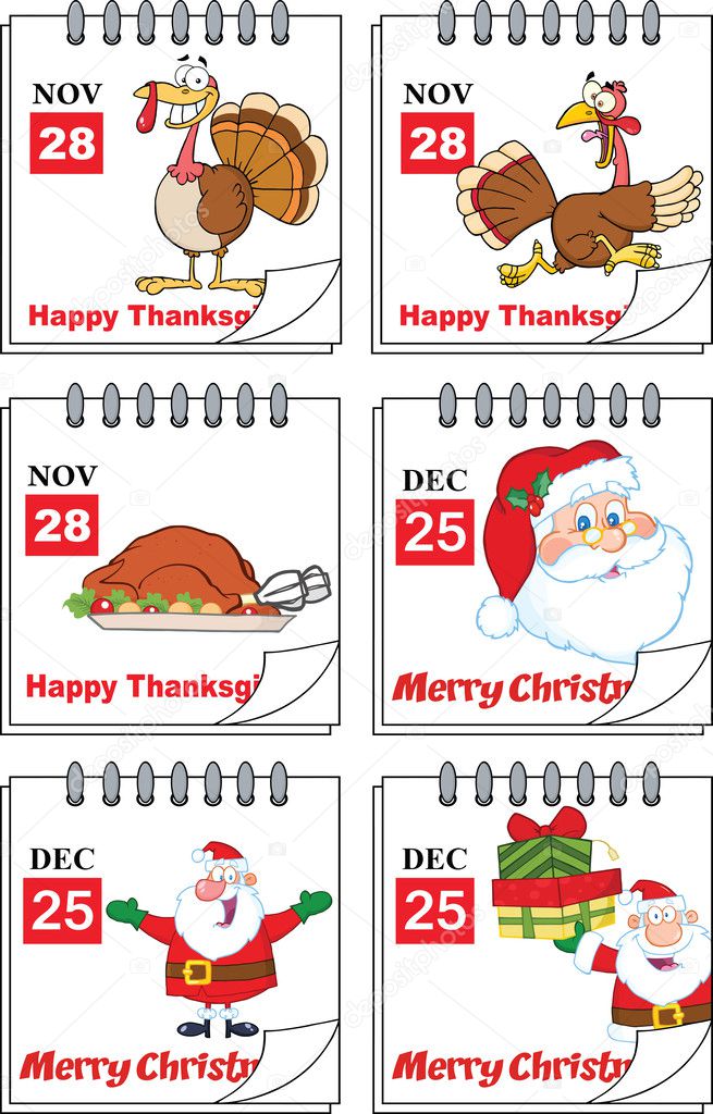 Holiday Cartoon Calendars 1 Set Collection Stock Illustration by ...