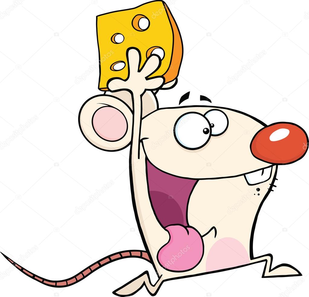 White Mouse Cartoon Mascot Character Running With Cheese Stock ...