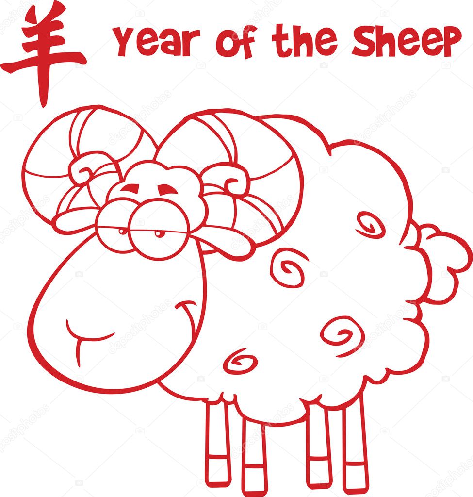 Ram Sheep With Red Line And Text Year Of The Sheep Stock Illustration By ©hittoon 38977707