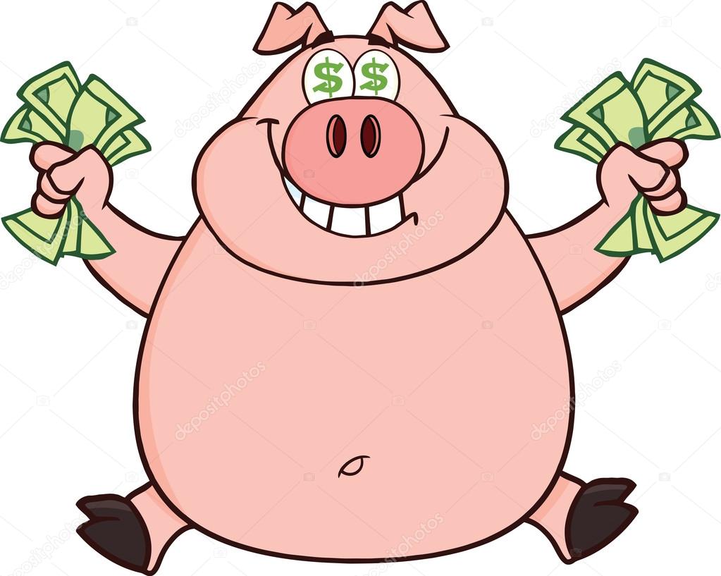 Smiling Rich Pig With Dollar Eyes And Cash Jumping Stock Illustration ...