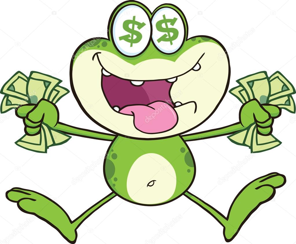 Crazy Green Frog Character Jumping With Cash Stock Illustration by ...