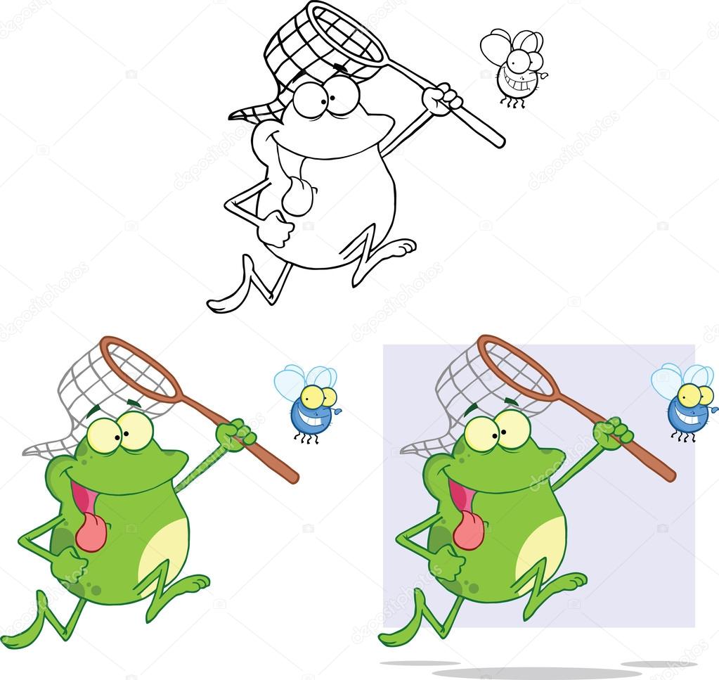 Crazy Frog Chasing A Fly Cartoon Character Set Collection Stock ...