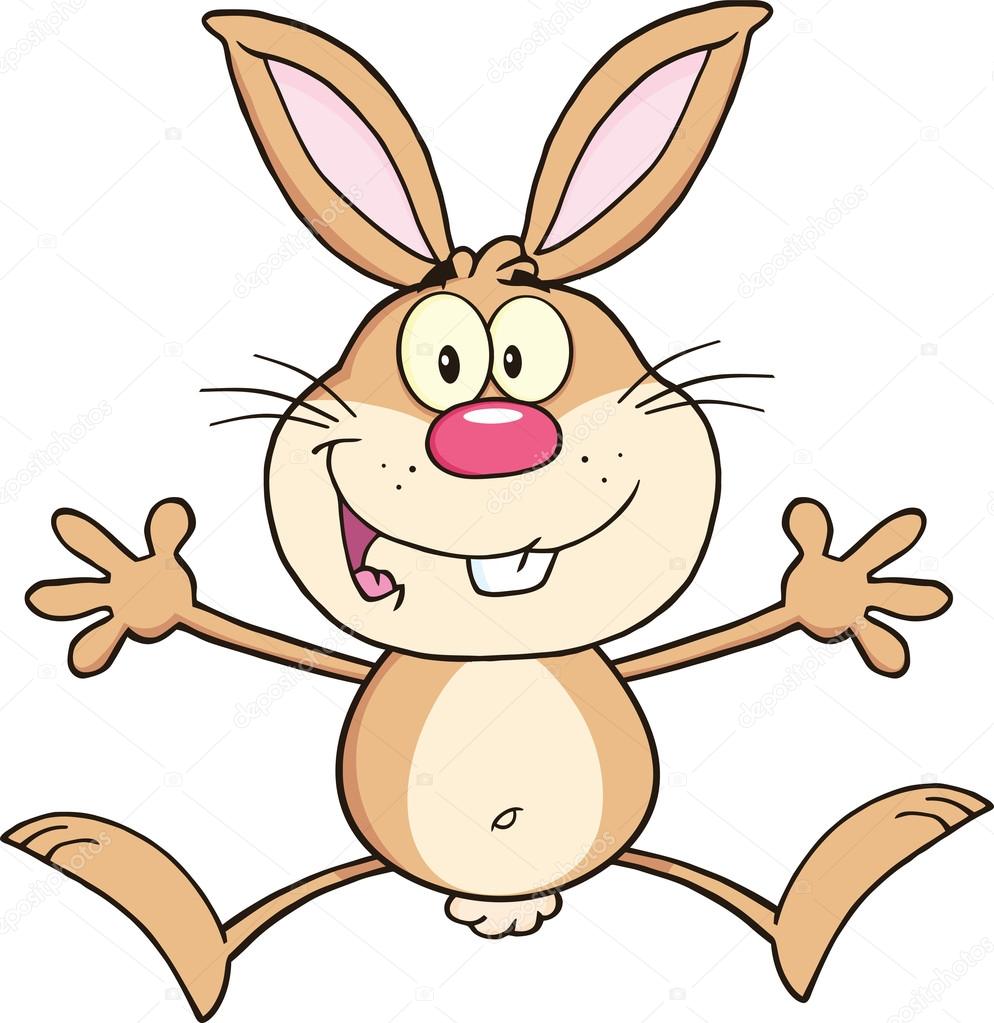 Happy Rabbit Cartoon Character Jumping — Stock Photo © HitToon #42105333