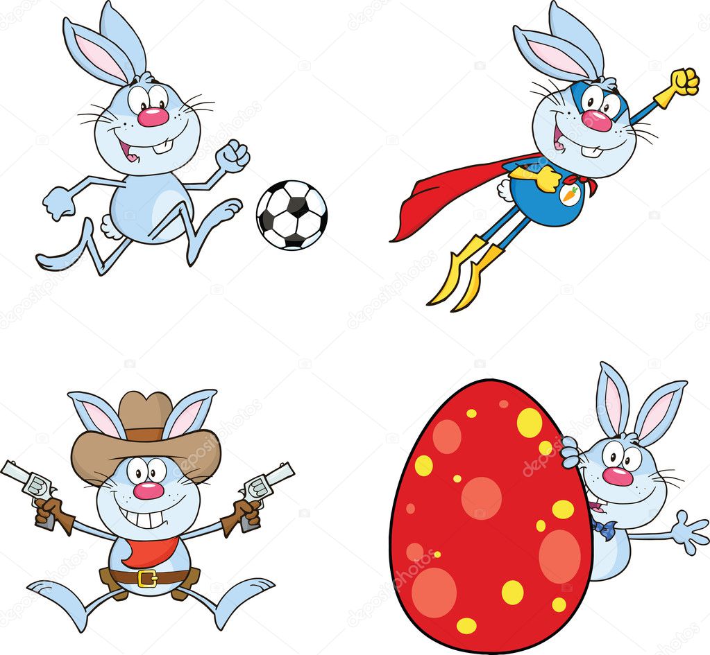Cute Rabbits Cartoon Characters 7 Set Collection Stock Photo by ...