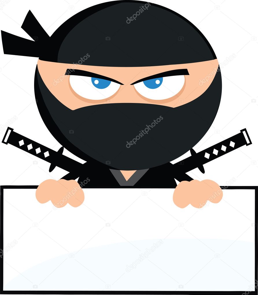 Angry Ninja Warrior Cartoon Character Over Blank Sign Flat Design Stock ...