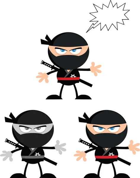 Angry Ninja Warrior Cartoon Character Over Blank Sign Flat Design Stock ...