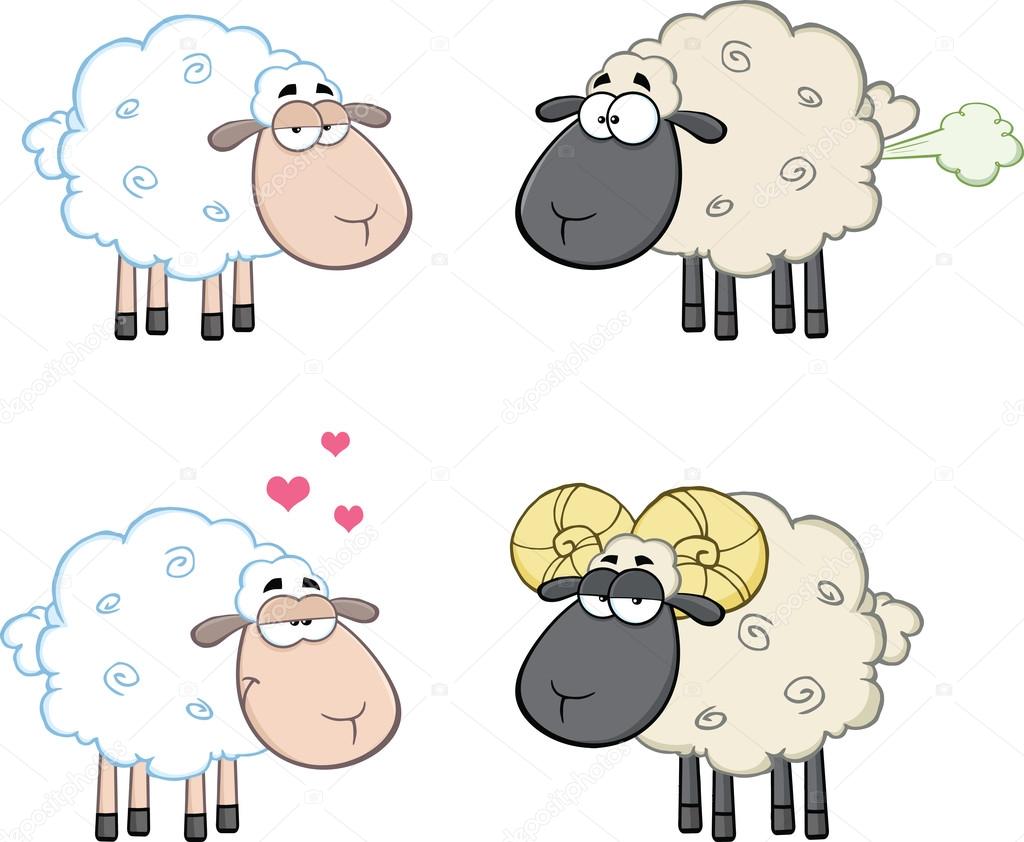 Funny Sheep Cartoon Characters 4 Collection Set Stock Illustration by ...