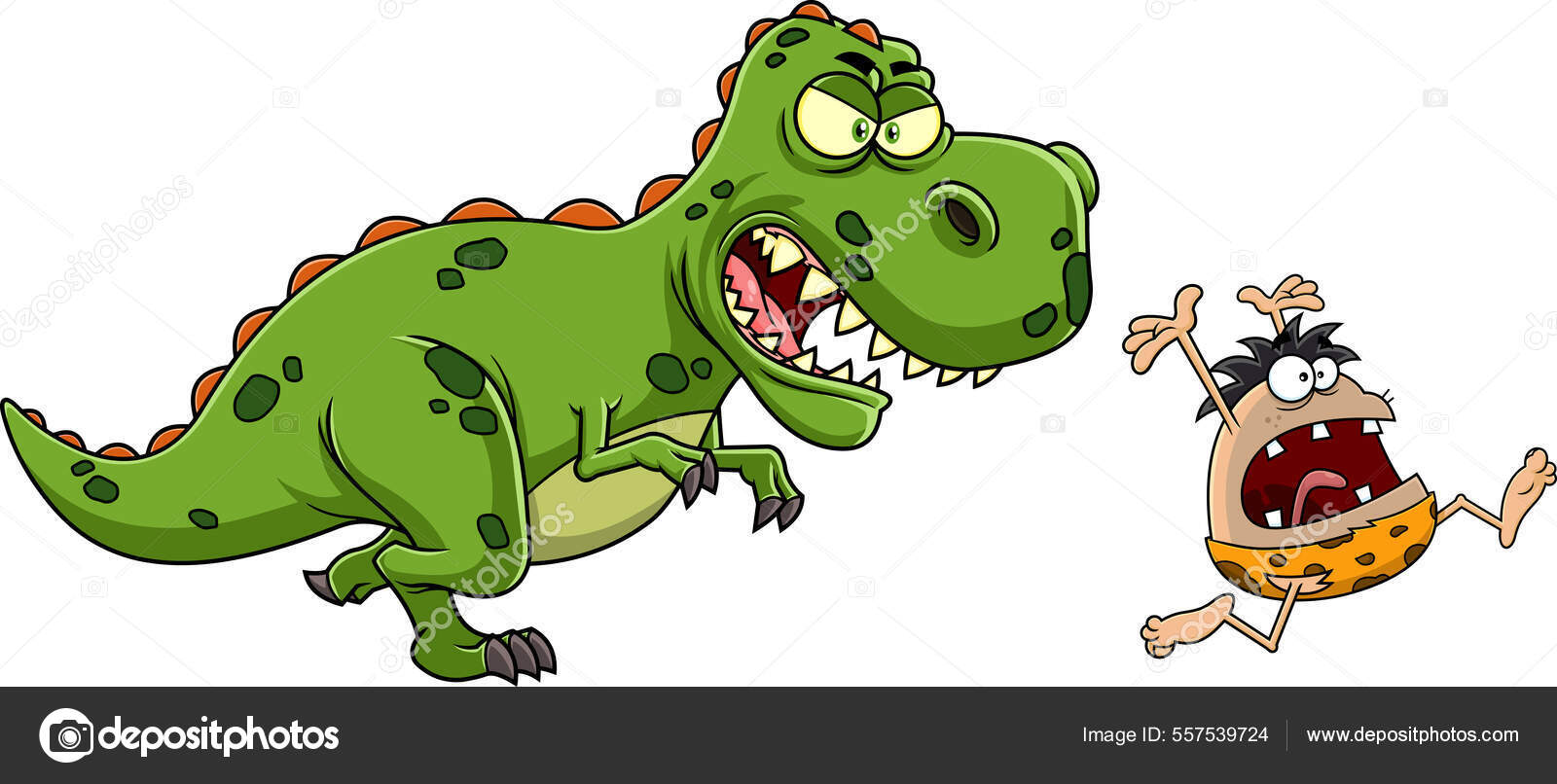 Dinosaurio Enojado Persiguiendo Hombre Las Cavernas Personajes Dibujos ...