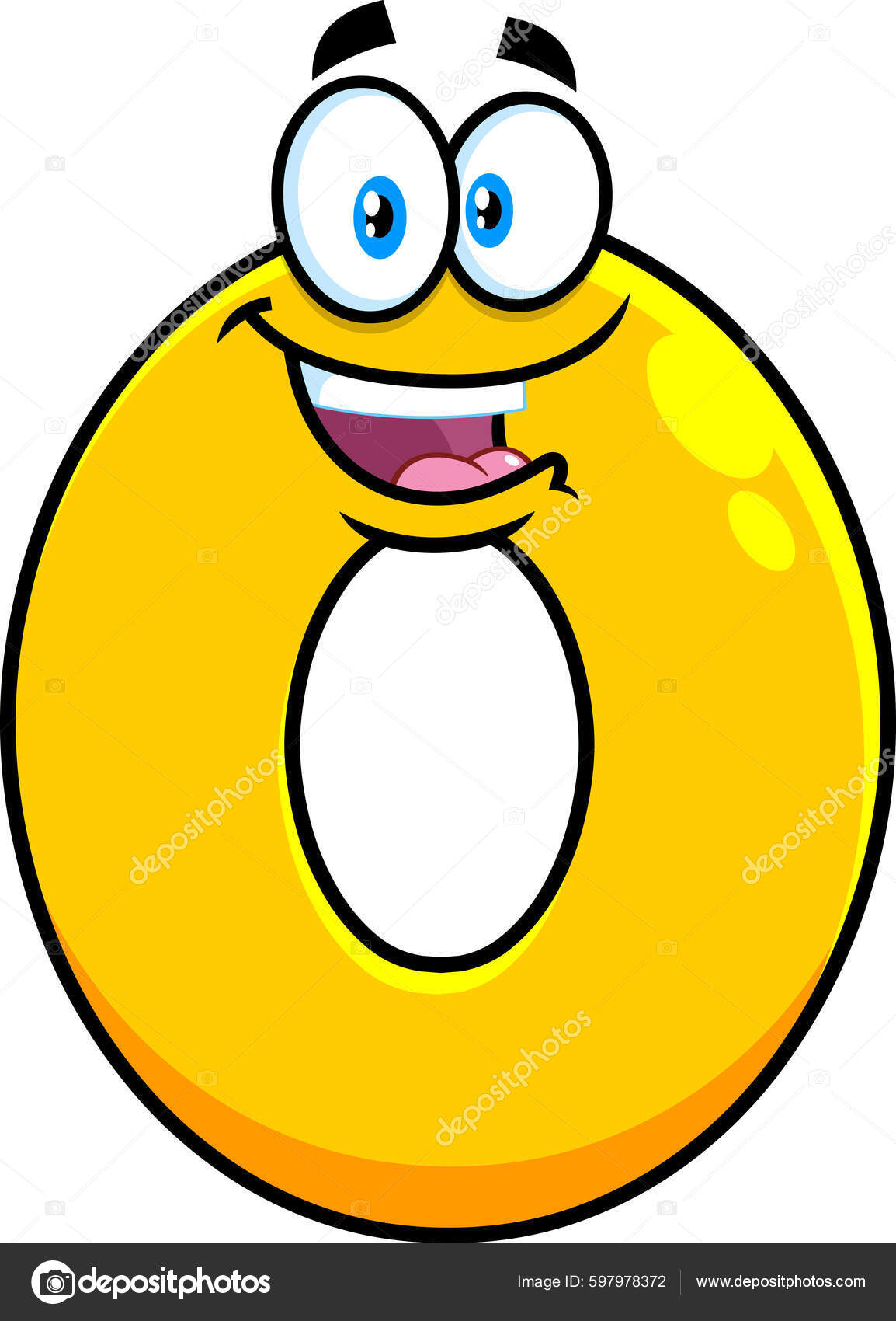 Funny Yellow Number Zero Cartoon Character Raster Illustration Isolated ...