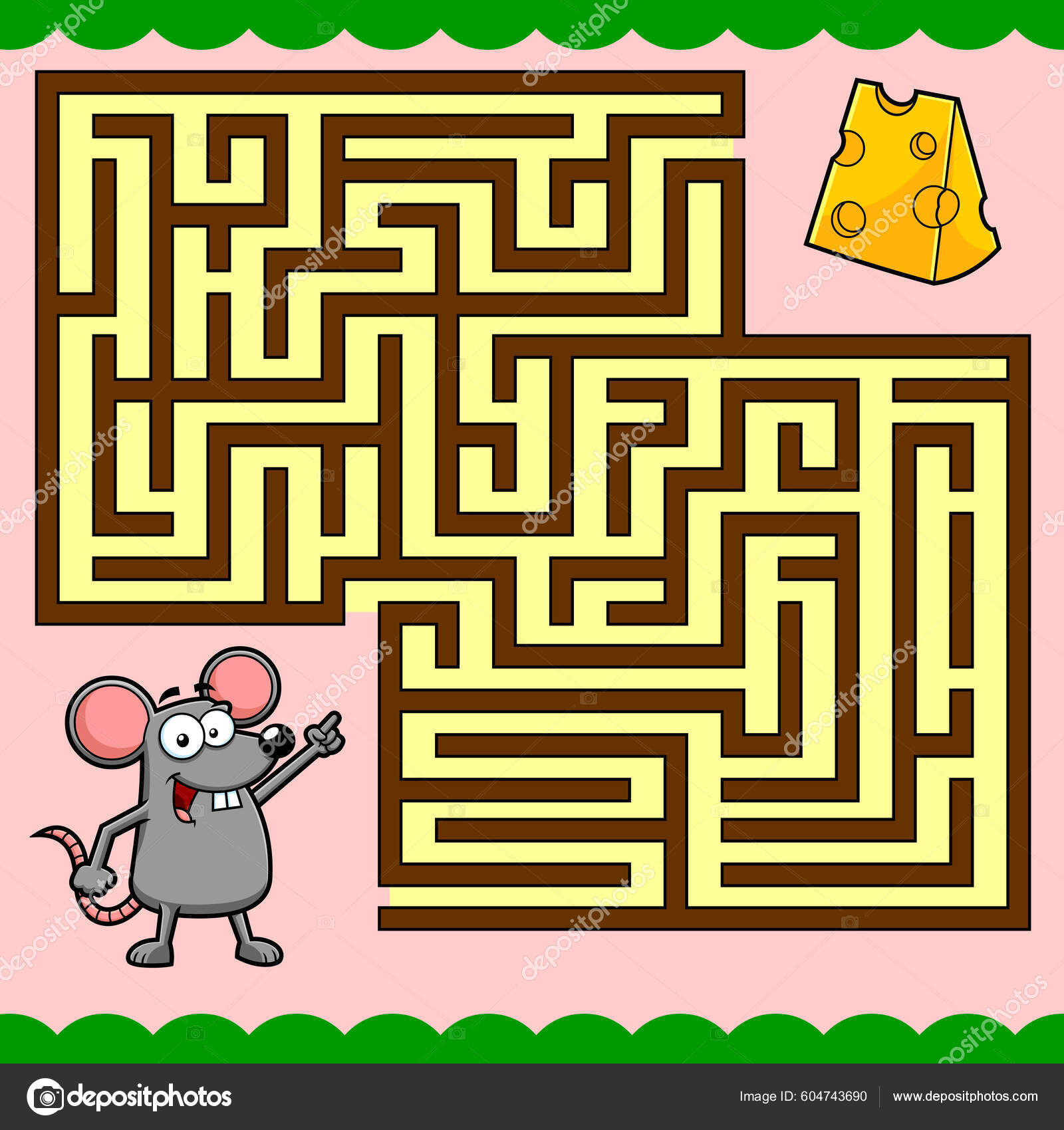 Cartoon Maze Game Education Kids Help Mouse Get Cheese Vector ©HitToon ...
