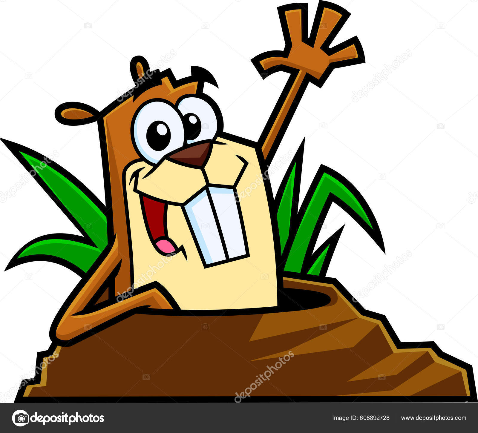 Cartoon Illustration Funny Beaver Stock Vector by ©HitToon 608892728