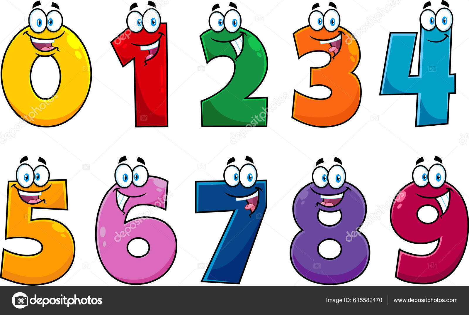 有趣的数字卡通角色 基于透明背景的矢量手绘集合隔离图库矢量图作者：© HitToon 615582470