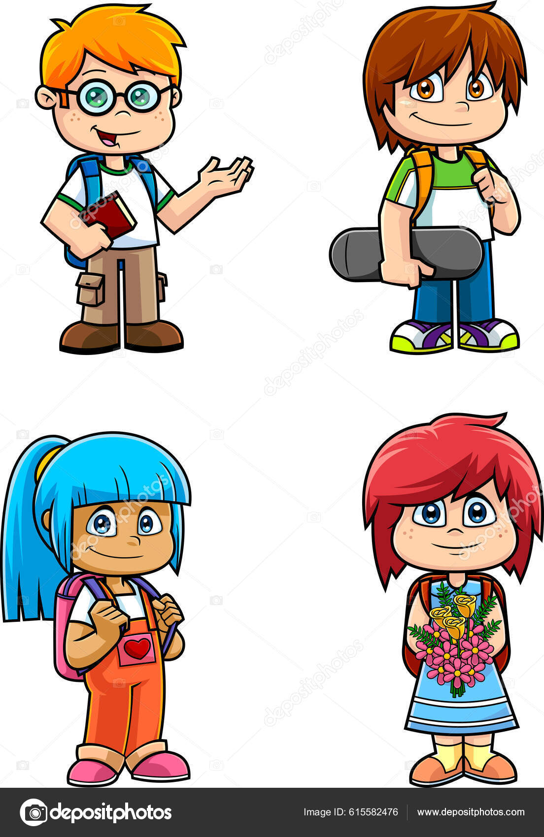 Personajes Dibujos Animados Para Niños Escuela Vector Mano Dibujado ...