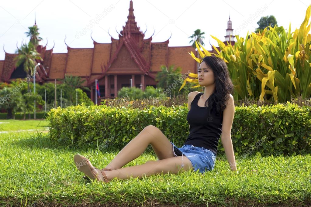 Mini skirt cambodian girl singing and shaking