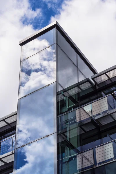 Modern glass and brick buildings, view from below — Stock Photo ...