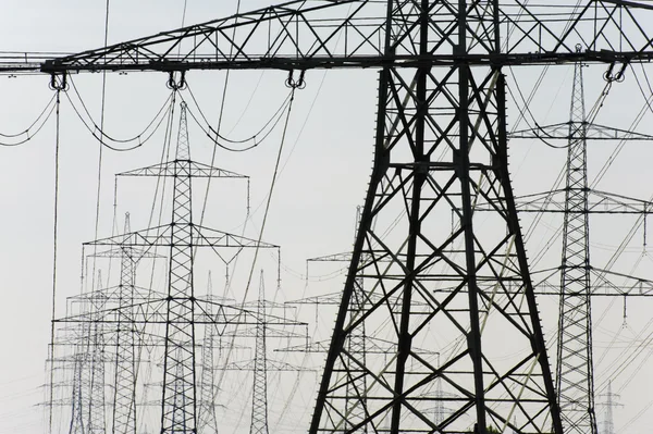 Panorama of electric power poles - Stock Image - Everypixel