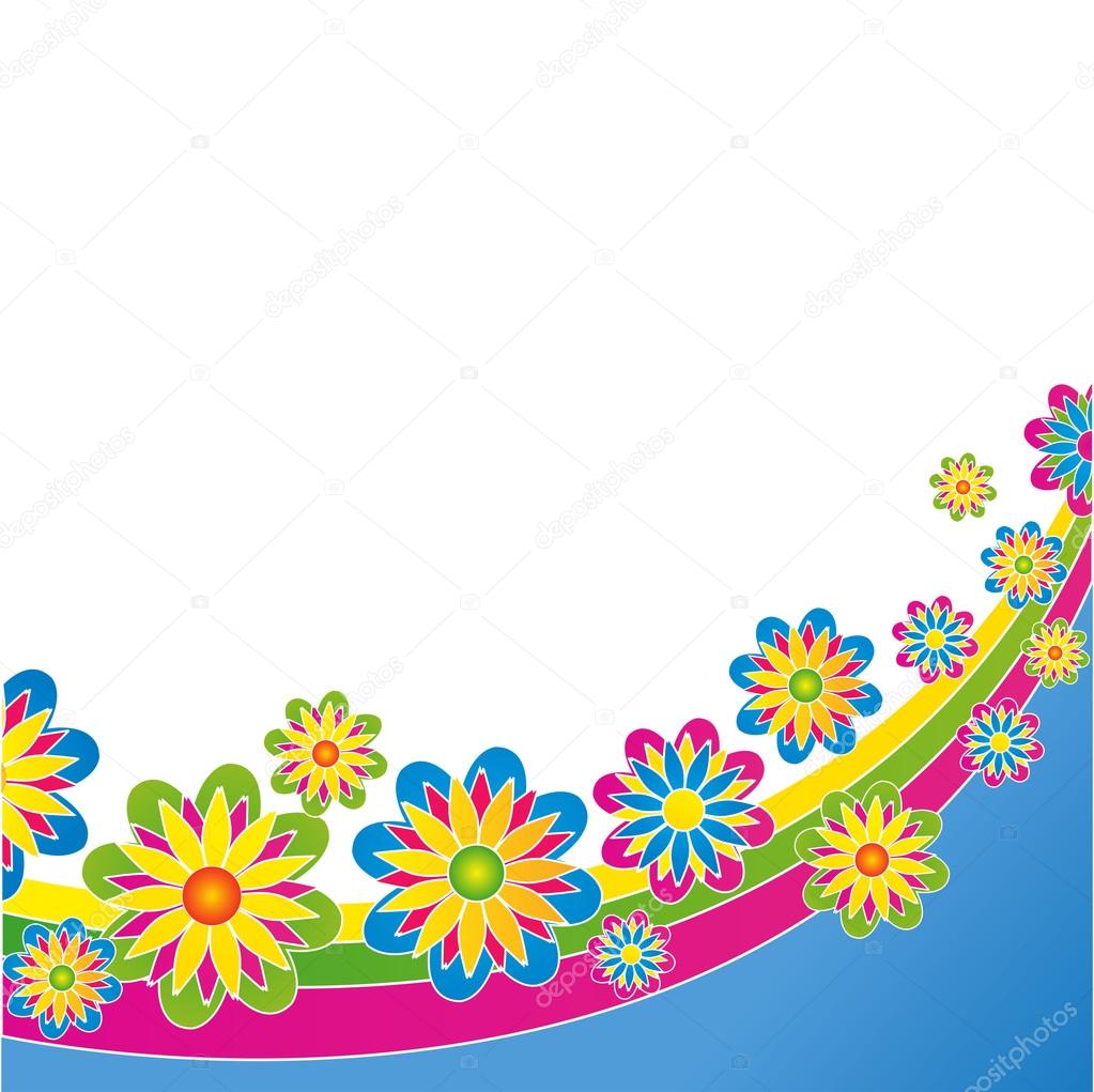 Brightly coloured flowers on a rainbow border — Stock Vector ...