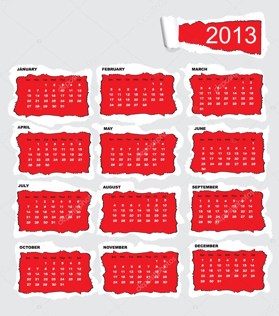 Torn paper calendar 2013 Stock Vector by ©rixipix 12608310