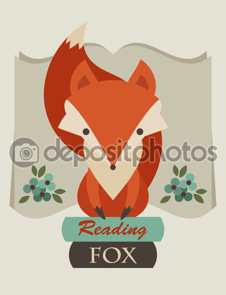 Reading fox. Retro vector illustration of fox sitting on books Stock Vector Image by ©Natalie ...
